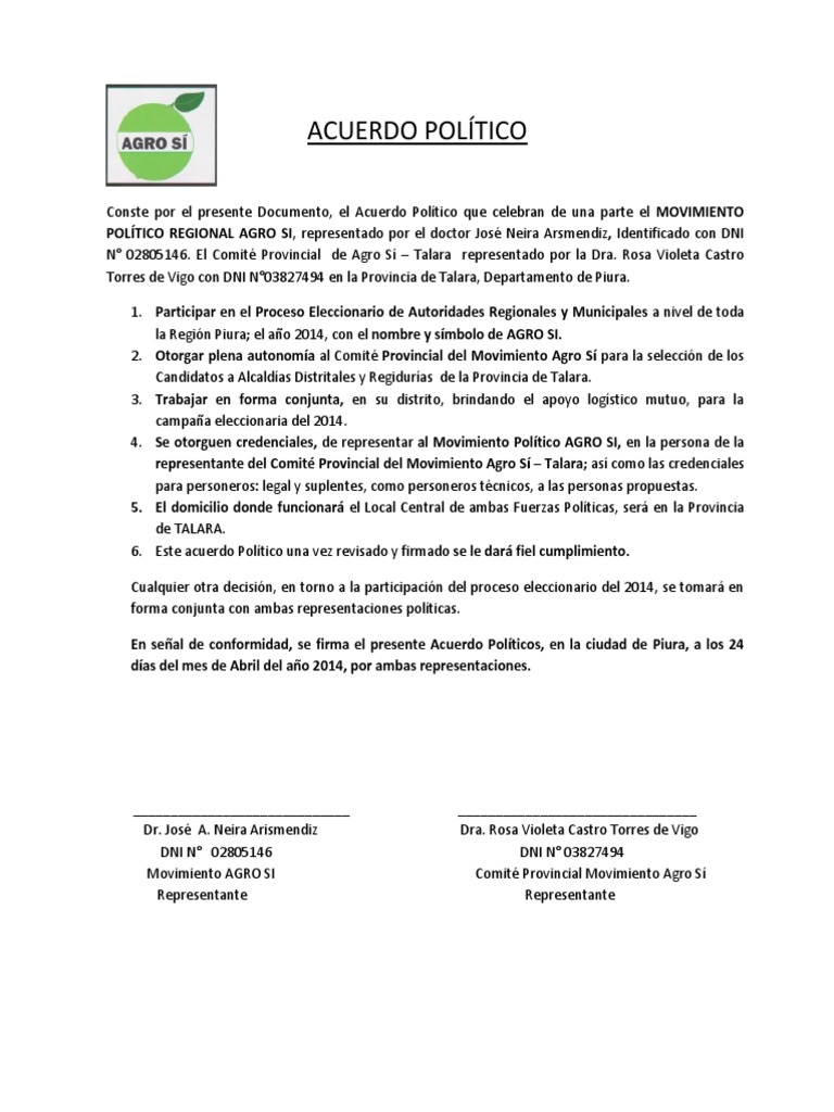 Modelo de Acuerdo Politico