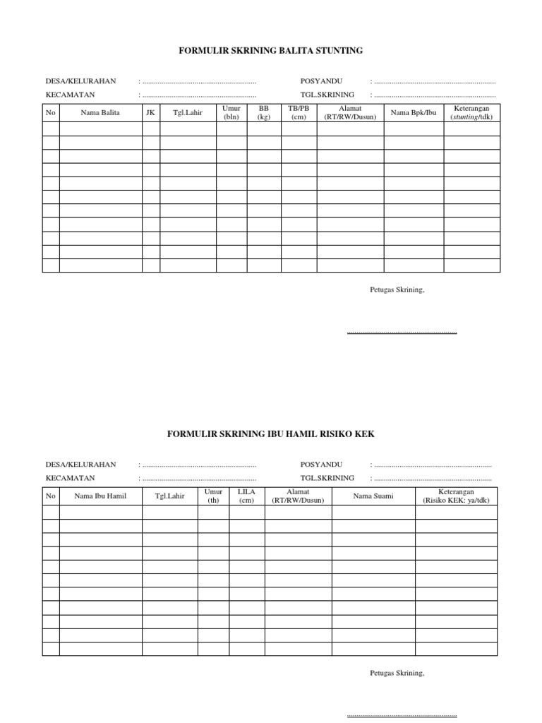 Formulir Skrining Balita Stunting
