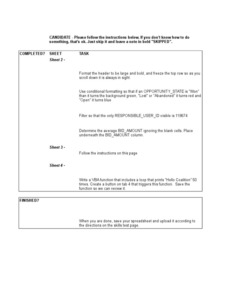 Excel Skills Test Instructions | PDF | Microsoft Excel | Application ...