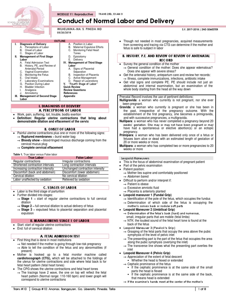 11.23b-Conduct of Normal Labor and Delivery | PDF | Childbirth | Uterus