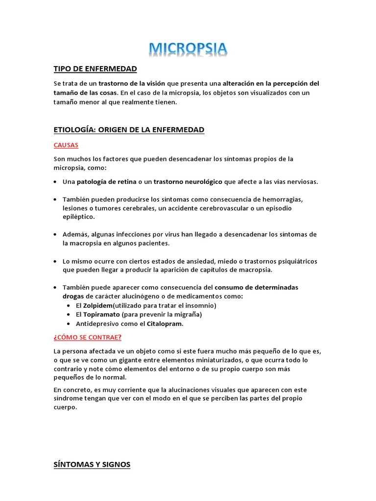 MICROPSIA | PDF | Migraña | Medicina CLINICA