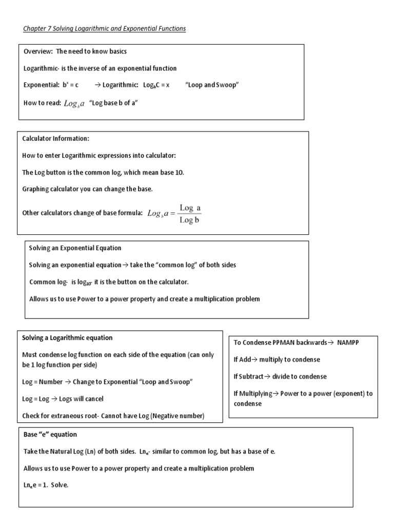 Solving Logarithmic and Exponential Functions-Packet | PDF | Logarithm | Exponentiation