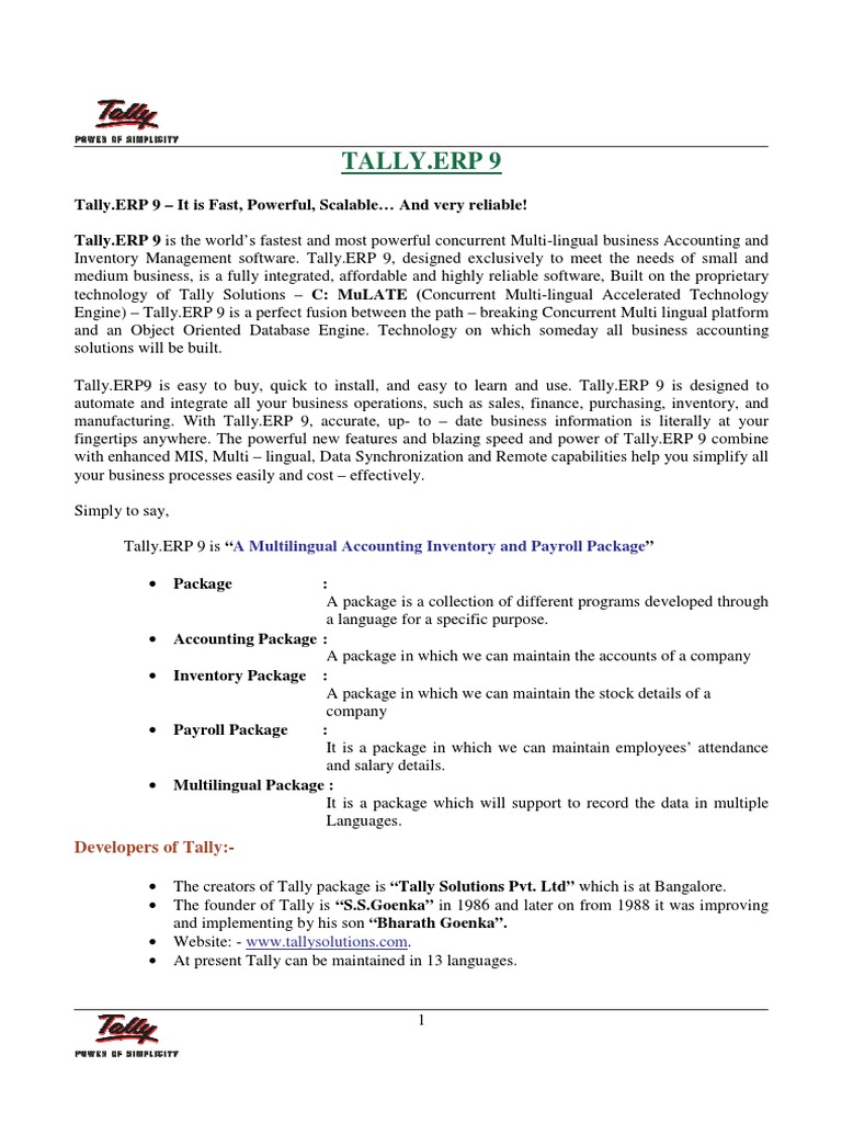 Introduction To Tally - Erp9 | PDF | Enterprise Resource Planning ...