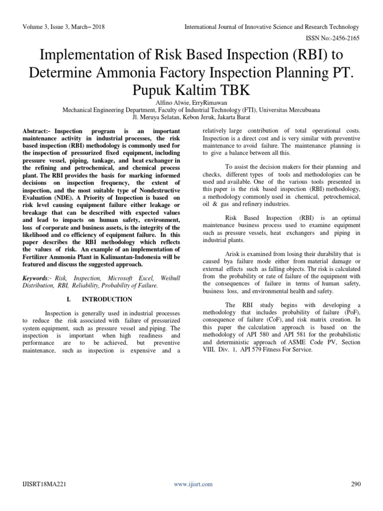 Implementation of Risk Based Inspection (RBI) To Determine Ammonia ...