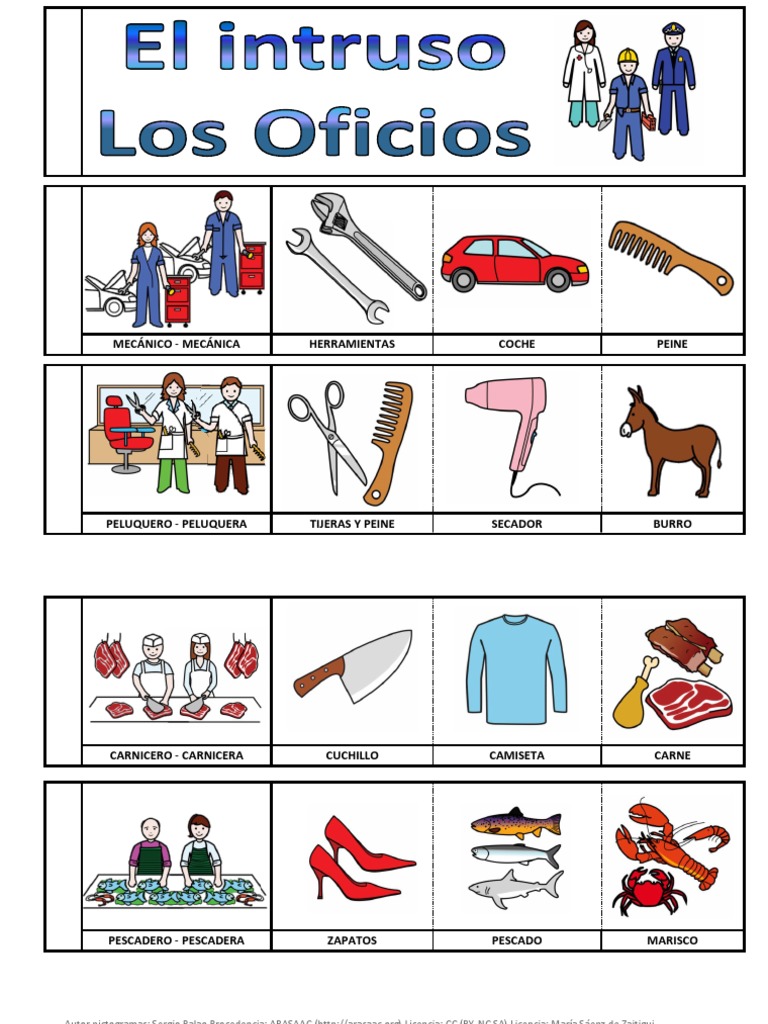 Busca el intruso: Oficios y profesiones | PDF