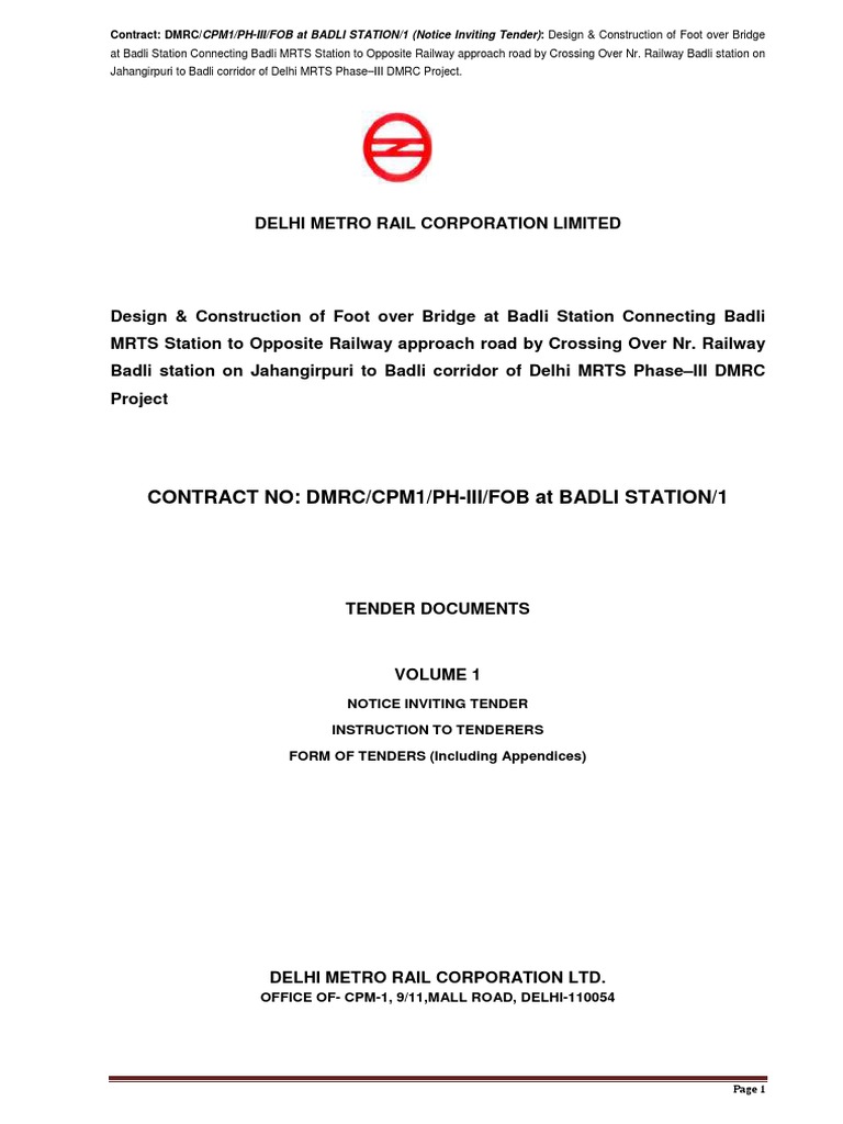 Contract No: Dmrc/Cpm1/Ph-Iii/Fob at Badli Station/1 | PDF | Joint ...