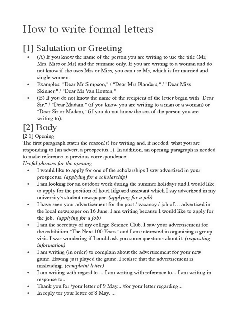 How To Write Formal Letters: (1) Salutation or Greeting | PDF ...