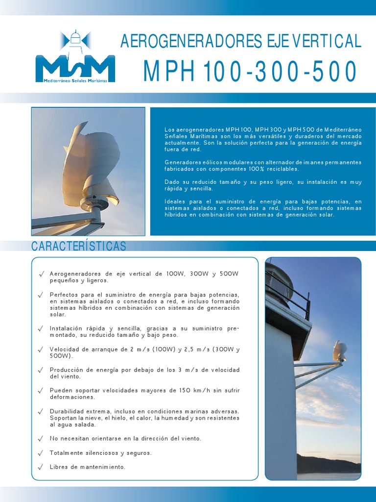 MPH100 300 500 Aerogeneradores Eje Vertical | PDF | Turbina eólica ...