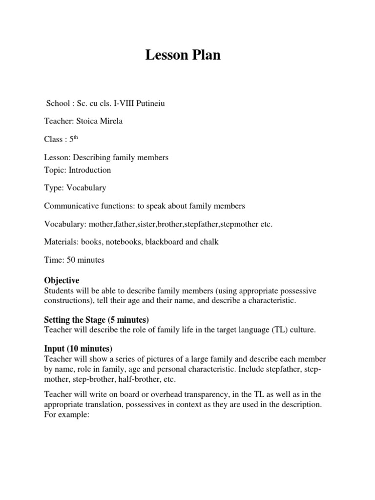 Lesson Plan | PDF | Lesson Plan | Family