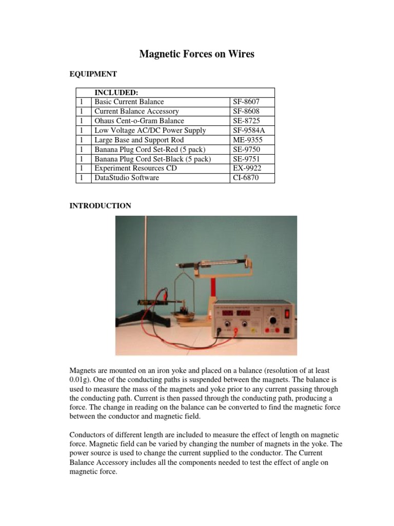Magnetic Forces On Wires | PDF | Magnetic Field | Electric Current