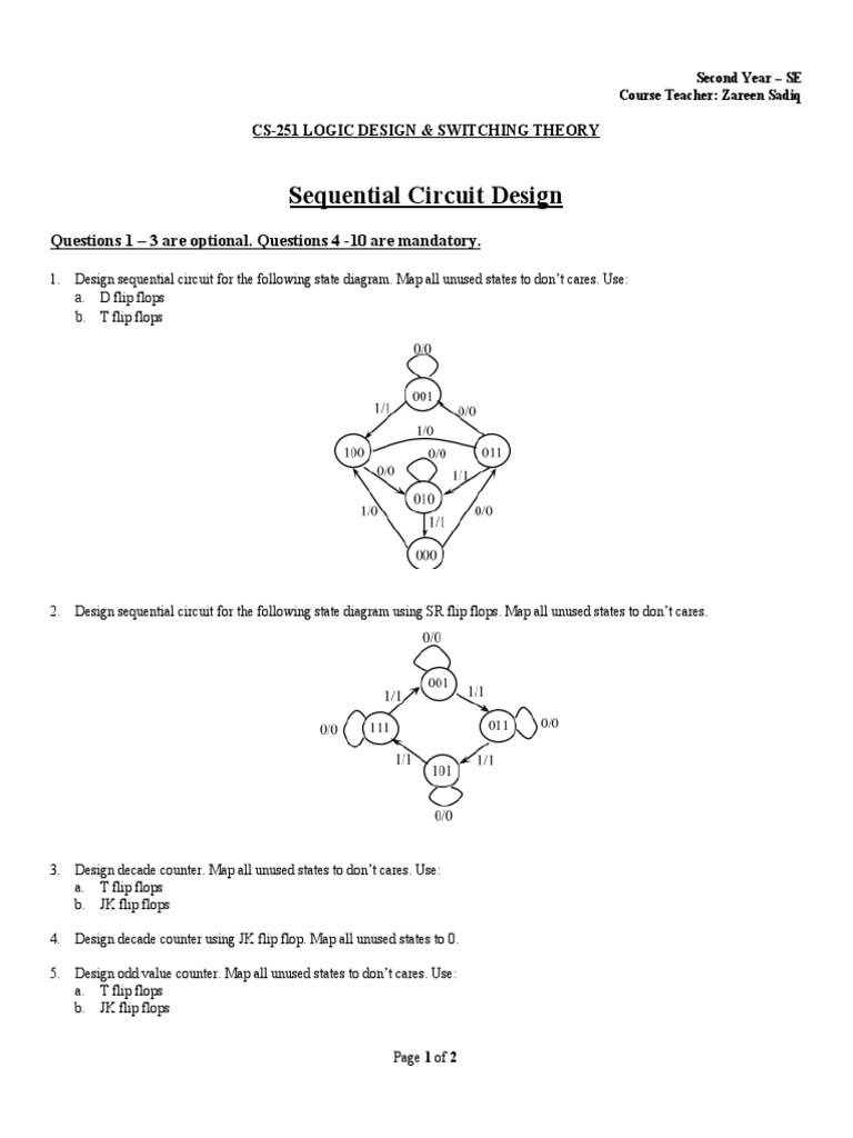 Sequential Circuit Design: Questions 1 - 3 Are Optional. Questions 4 ...