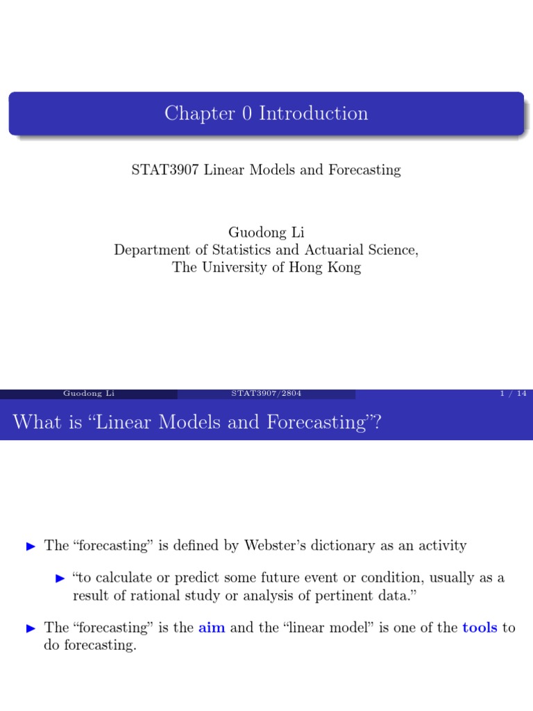 Chapter 0 Introduction: STAT3907 Linear Models and Forecasting | PDF | Time Series | Regression ...