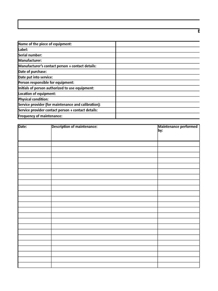 Equipment Maintenance Logbook Template | PDF