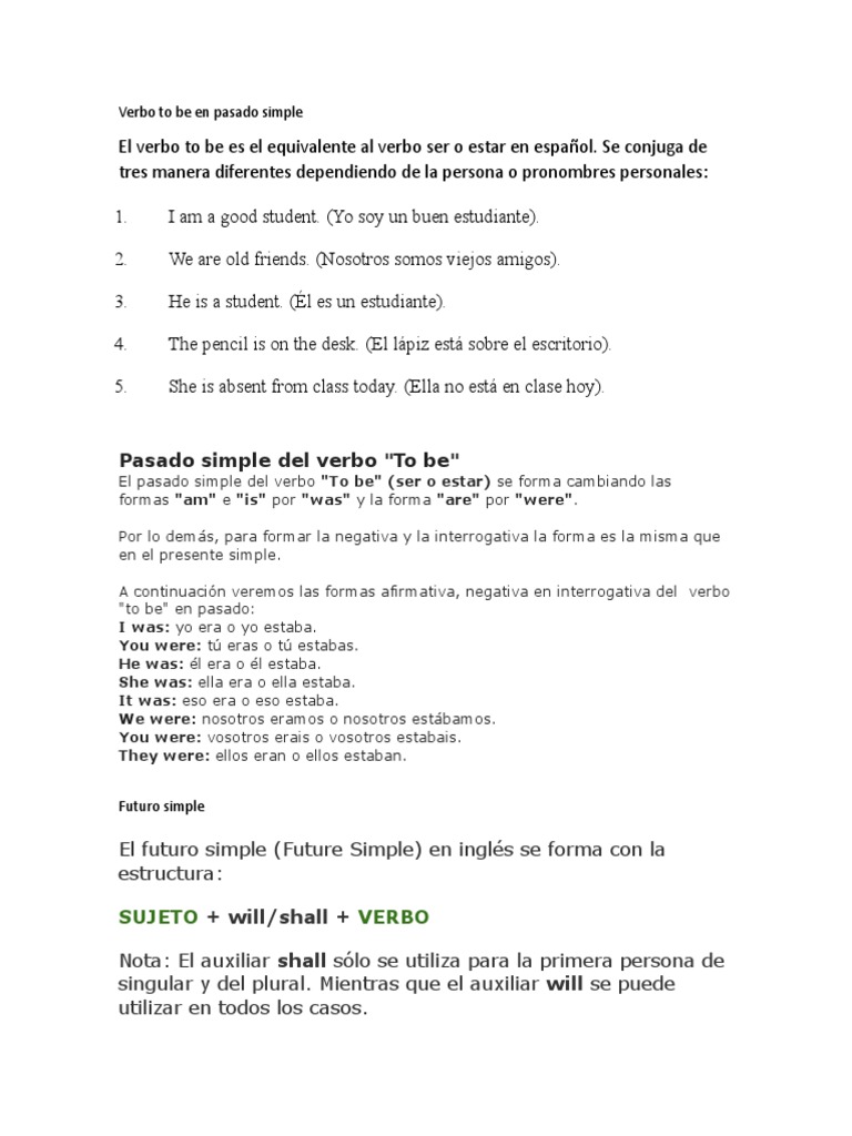 Verbo To Be en Pasado Simple | PDF | Verbo | Mecánica del lenguaje