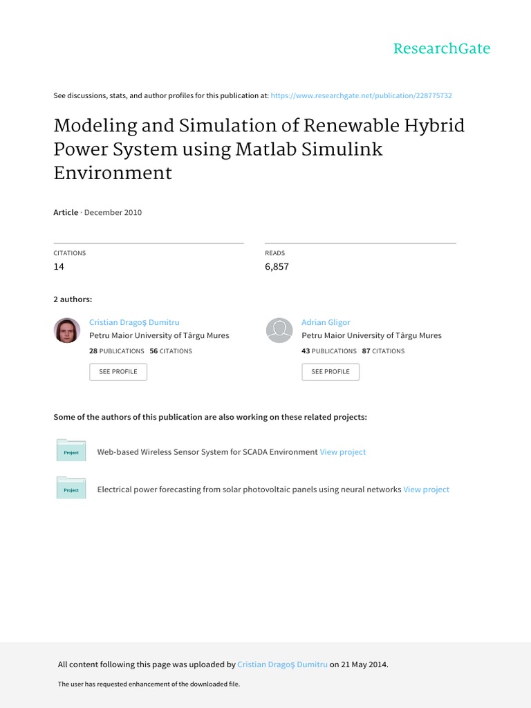 Modeling and Simulation of Renewable Hybrid Power | PDF | Energy Development | Energy Storage