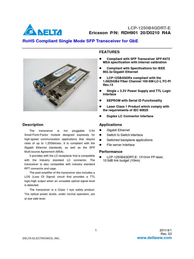 Sfp Delta Rdh90120 d0210 | Electrical Engineering | Electronics