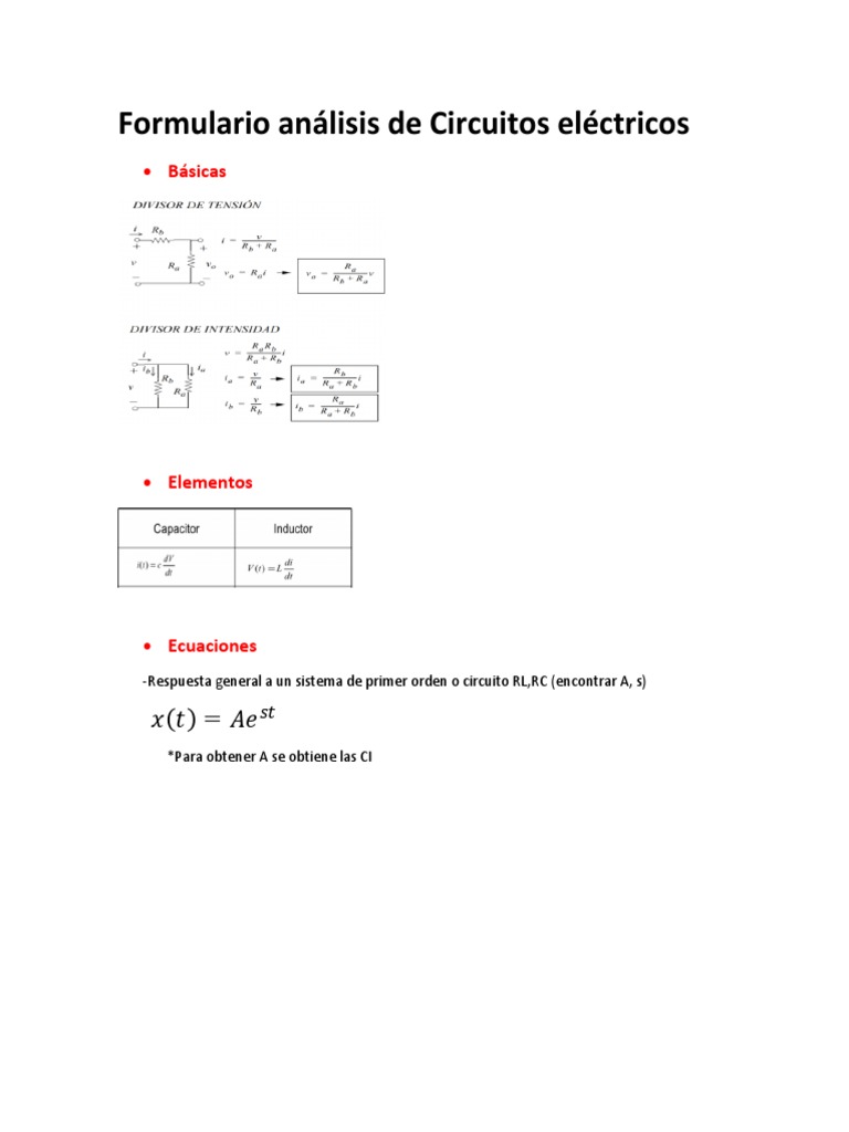 Formulario Análisis de Circuitos Eléctricos | PDF