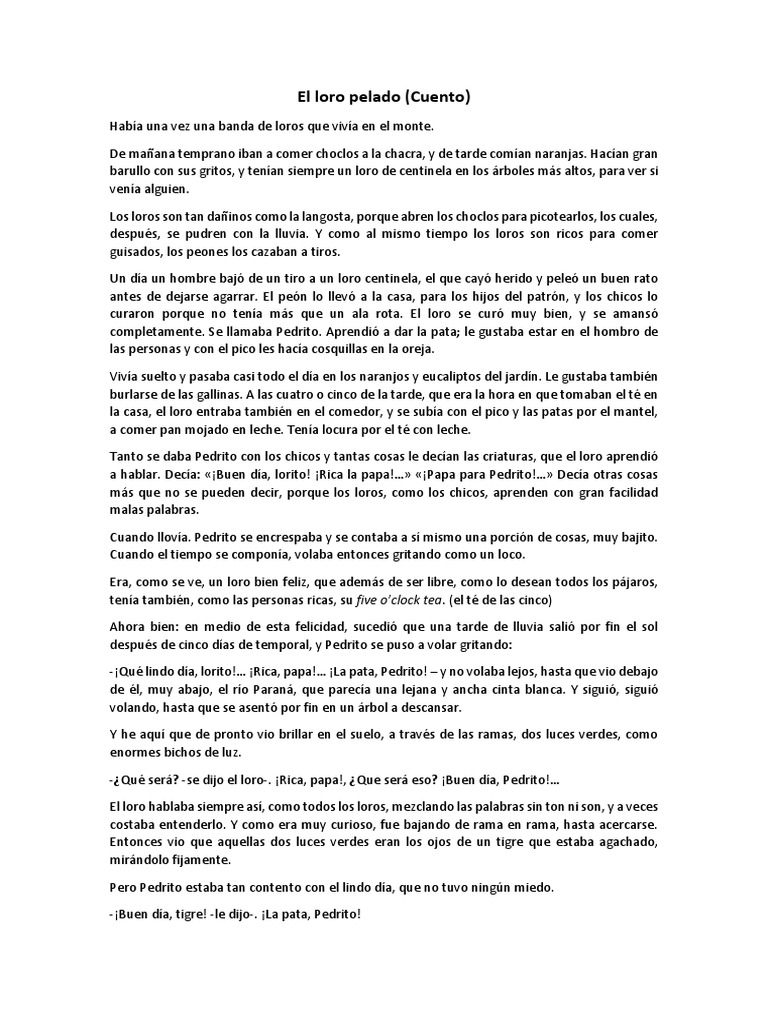 El Loro Pelado, Cuento 9n0 | PDF | Ocio | Naturaleza