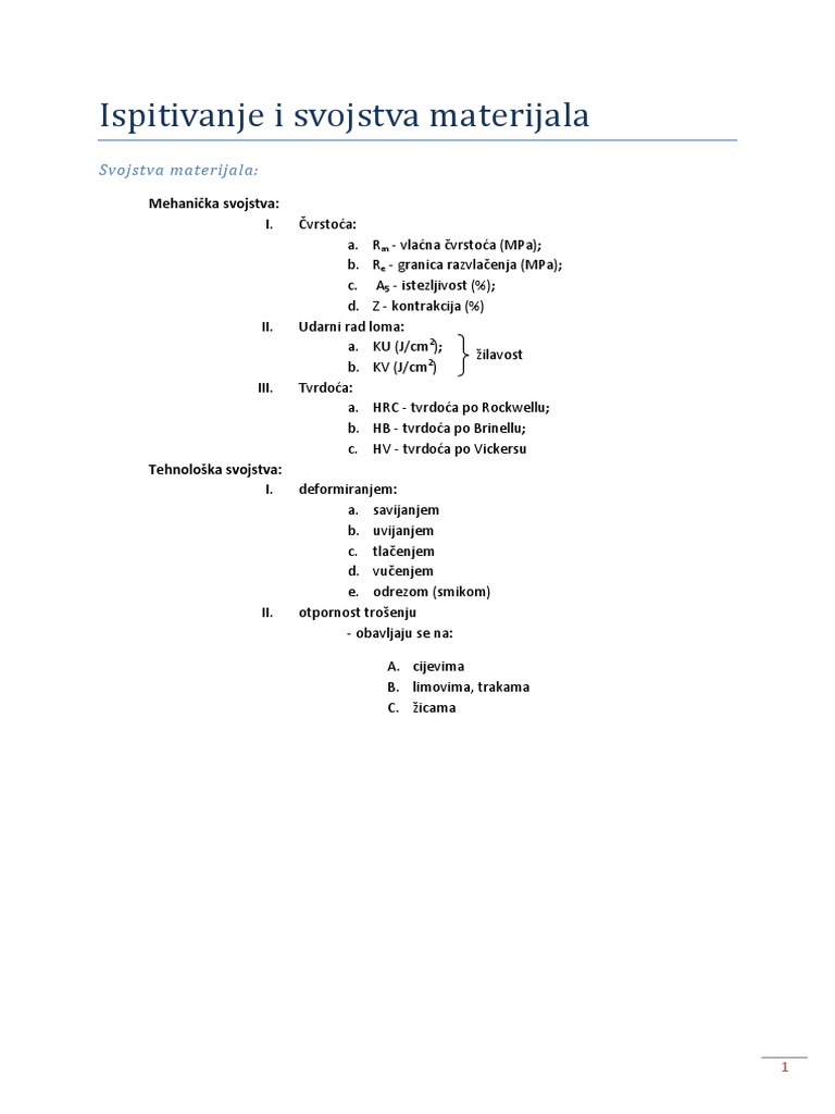 Ispitivanje I Svojstva Materijala | PDF