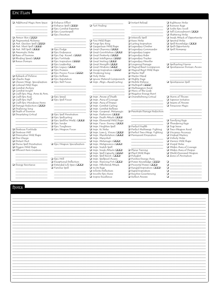 Ema's Character Sheet 3.5 - Epic | PDF | Dungeons & Dragons | D20 System