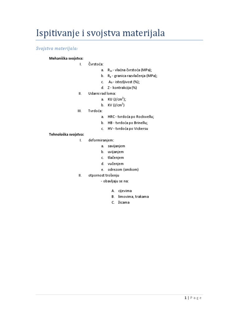 Ispitivanje I Svojstva Materijala - K1 | PDF
