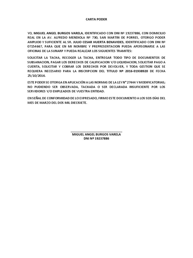 Carta Poder Sunarp