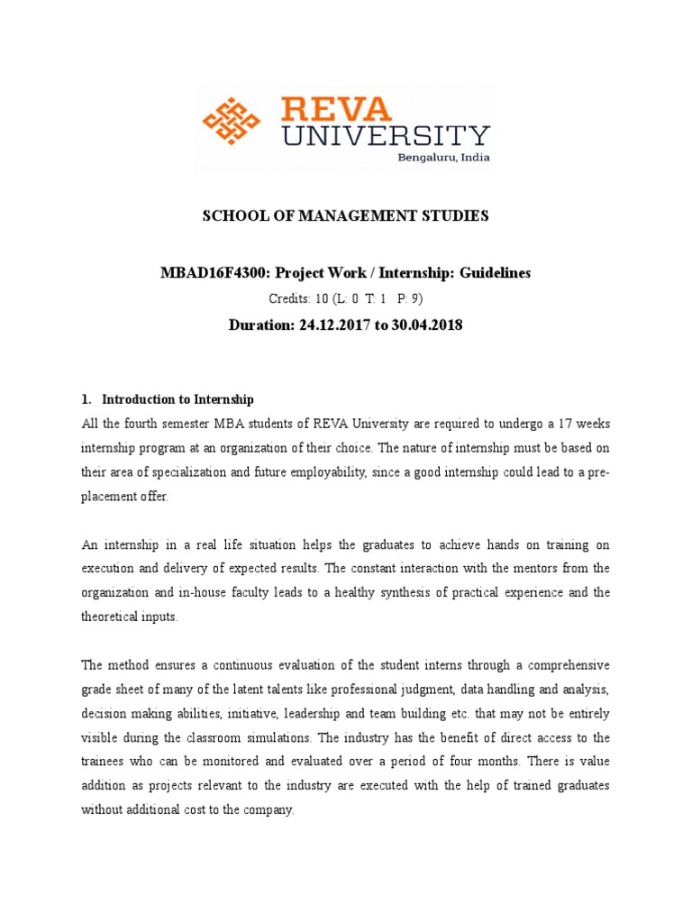 MBA Project Guidelines - 18-1 | PDF | Internship | Job Hunting
