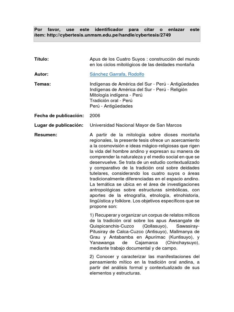 Antropologia Los Apus | PDF