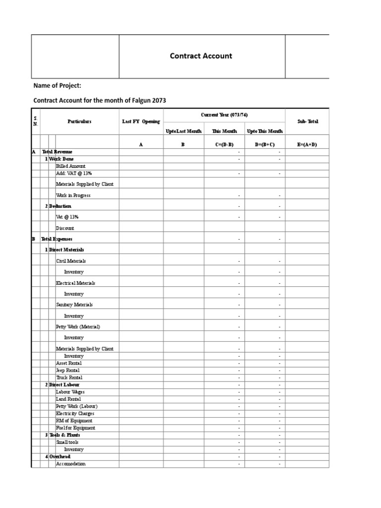 Contract Account Format Pdf Inventory Expense