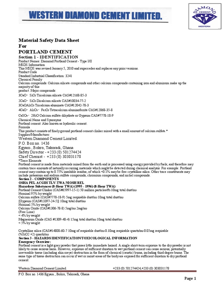 MSDS Diamond | Cement | Physical Sciences