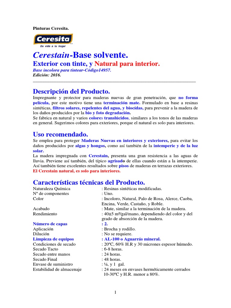 Cerestain: Impregnante y Colores Disponibles | PDF | Color | Madera