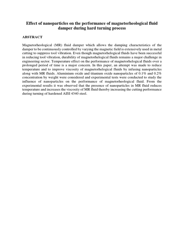 Effect of Nanoparticles On The Performance of Magnetorheological Fluid ...