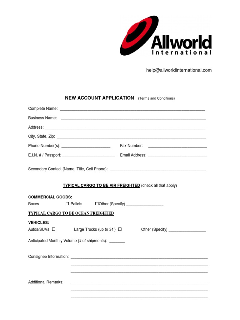 New Account Form | Download Free PDF | Cargo | Contractual Term