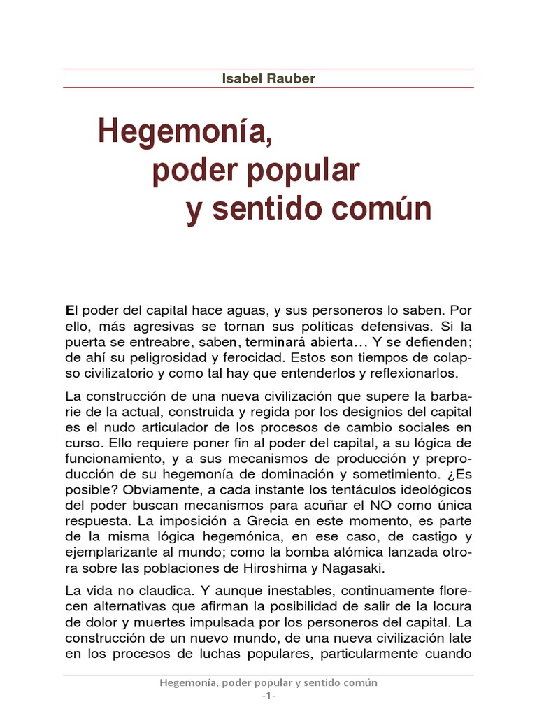 Hegemonia Poder Popular y Sentido Comun | PDF | Poder (social y ...