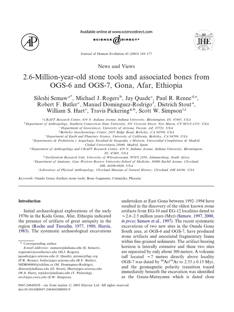 2.6-Million-Year-Old Stone Tools and Associated Bones From OGS-6 and OGS-7, Gona, Afar, Ethiopia ...