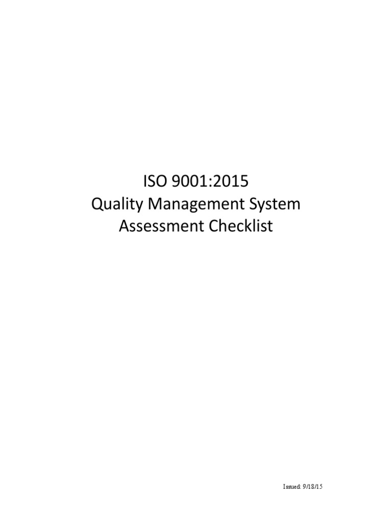 ISO9001-2015 Quality Management System Assessment Checklist | PDF | Iso ...
