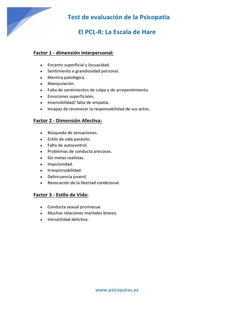 PCL R Escala de Hare. Test de Psicopatía | Descargar gratis PDF ...