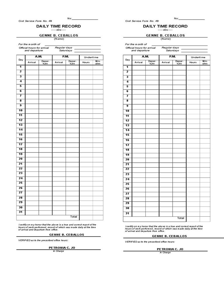 Daily Time Record Daily Time Record: Genne B. Ceballos Genne B ...