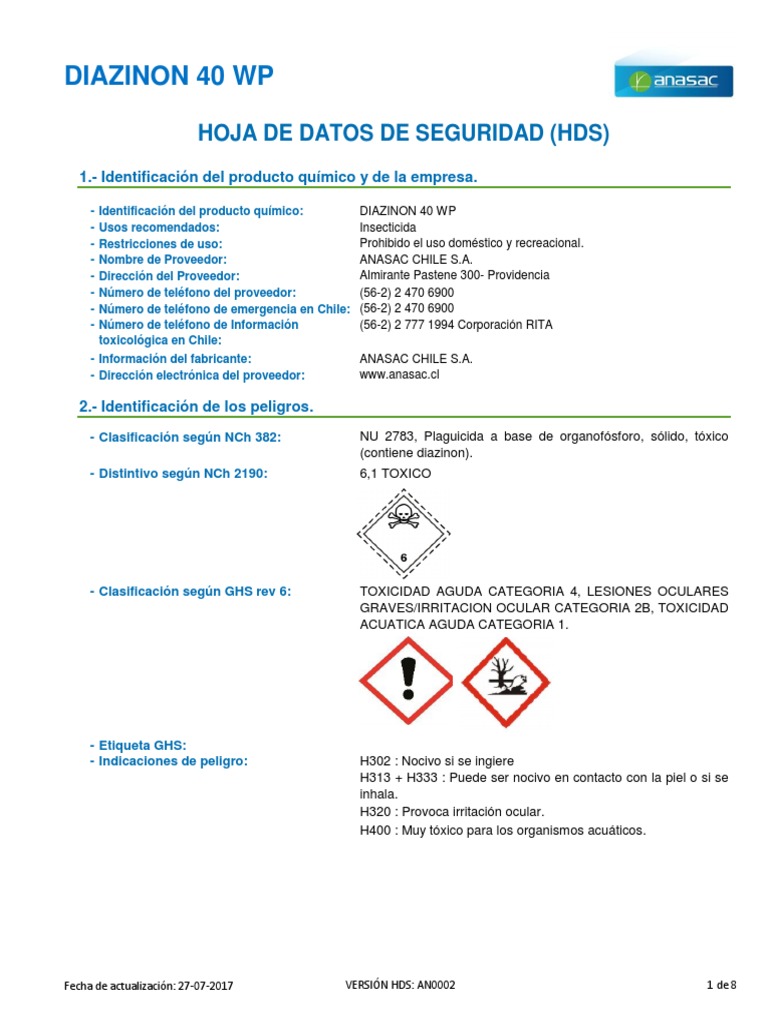 Diazinon 40 WP Hds | PDF | Toxicidad | Pesticida