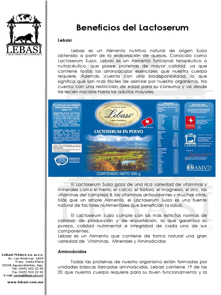 Beneficios Del Lactoserum | PDF | Nutrientes | Antioxidante