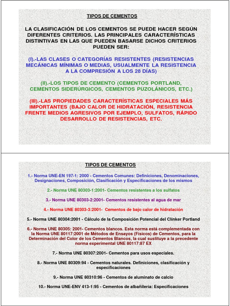 Tipos de Cemento Portland | Descargar gratis PDF | Cemento | Rieles
