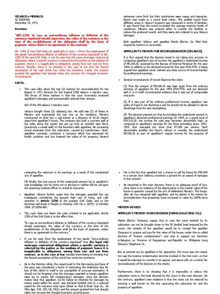 020 Velasco V Meralco (Alias Banilla) | PDF | Damages | Tort
