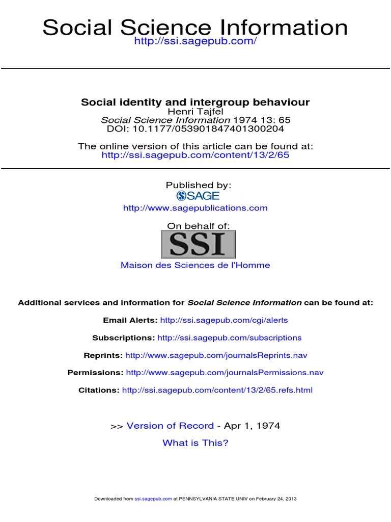 Social Identity and Intergroup Behaviour-Tajfel | PDF | Social Group ...