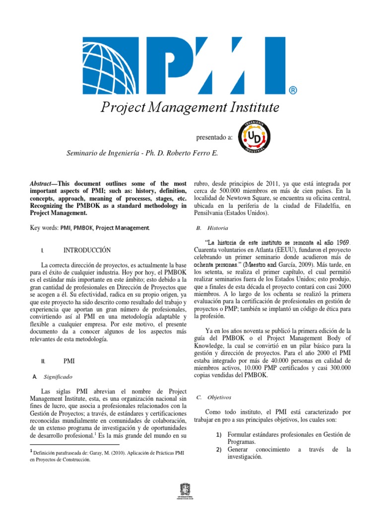 PMI - Informe | PDF | Desarrollo de productos | Gestión de proyectos