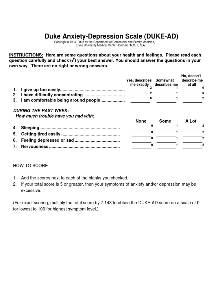 Duke Anxiety-Depression Scale (DUKE-AD) : During The Past Week: How ...