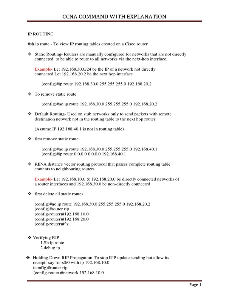 Ccna Command With Explanation: Example | PDF | Routing | Ip Address