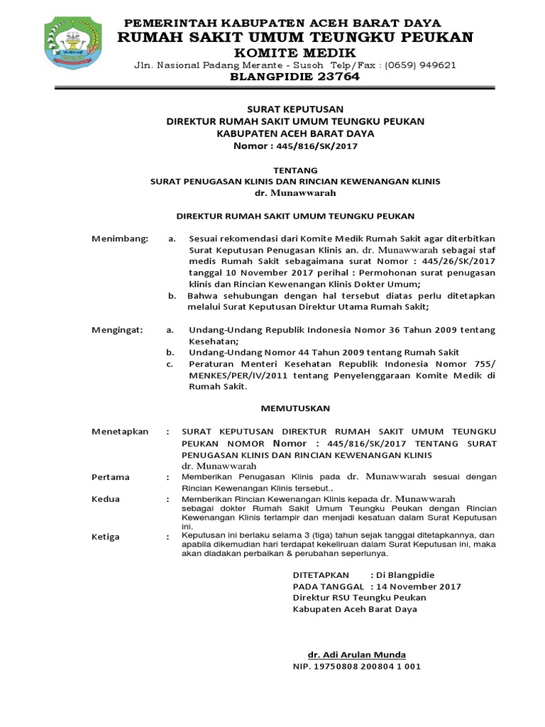 SK Direktur SPK Dan RKK Dokter Umum | PDF