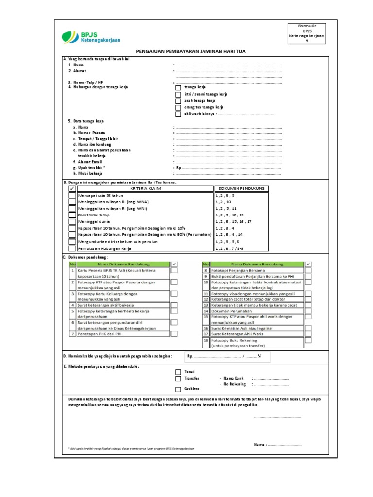 Formulir 5 BPJS TK Pengajuan Pembayaran JHT BPJS TK Davy PDF | PDF