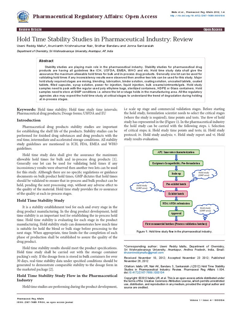 Hold Time Stability Studies in Pharmaceutical Industry Review 2167 7689 ...