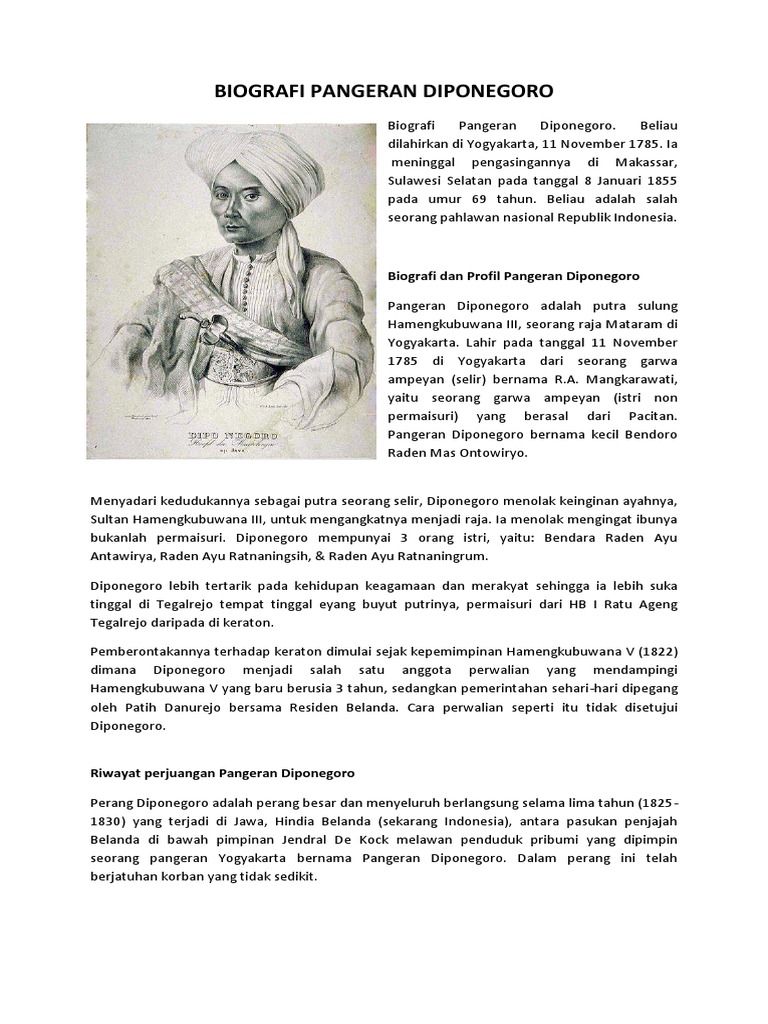 Biografi Pangeran Diponegoro | PDF